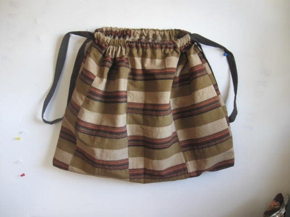 Large Brown Stripe Corduroy Pull String Bag tote bag by HappyRagz