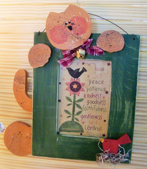 Kitty Cat: Hand Painted Wood Kitty on wood frame