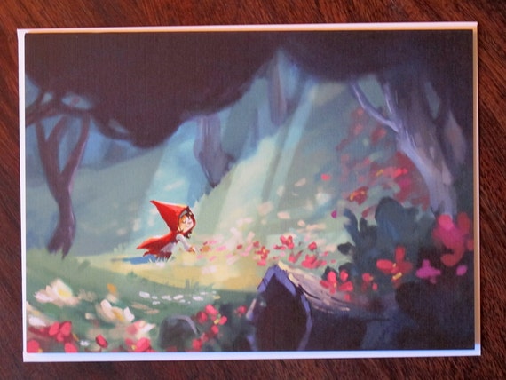 Little Red Riding Hood Picking Flowers Blank 5x7 Greeting