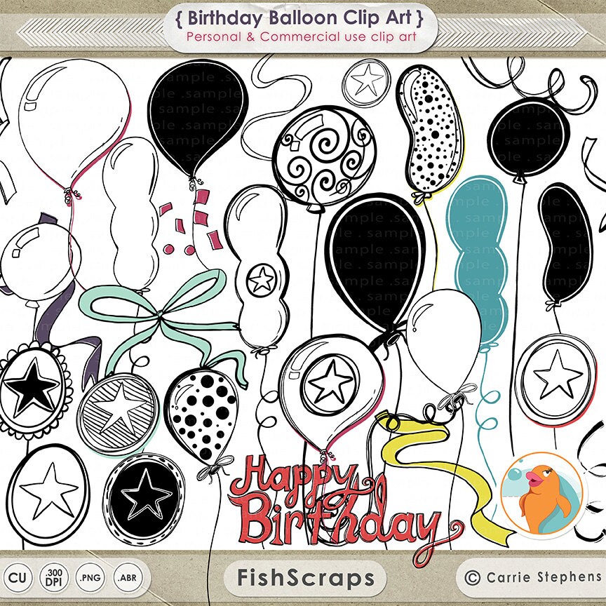 Birthday Balloons ClipArt Birthday Party Line Art