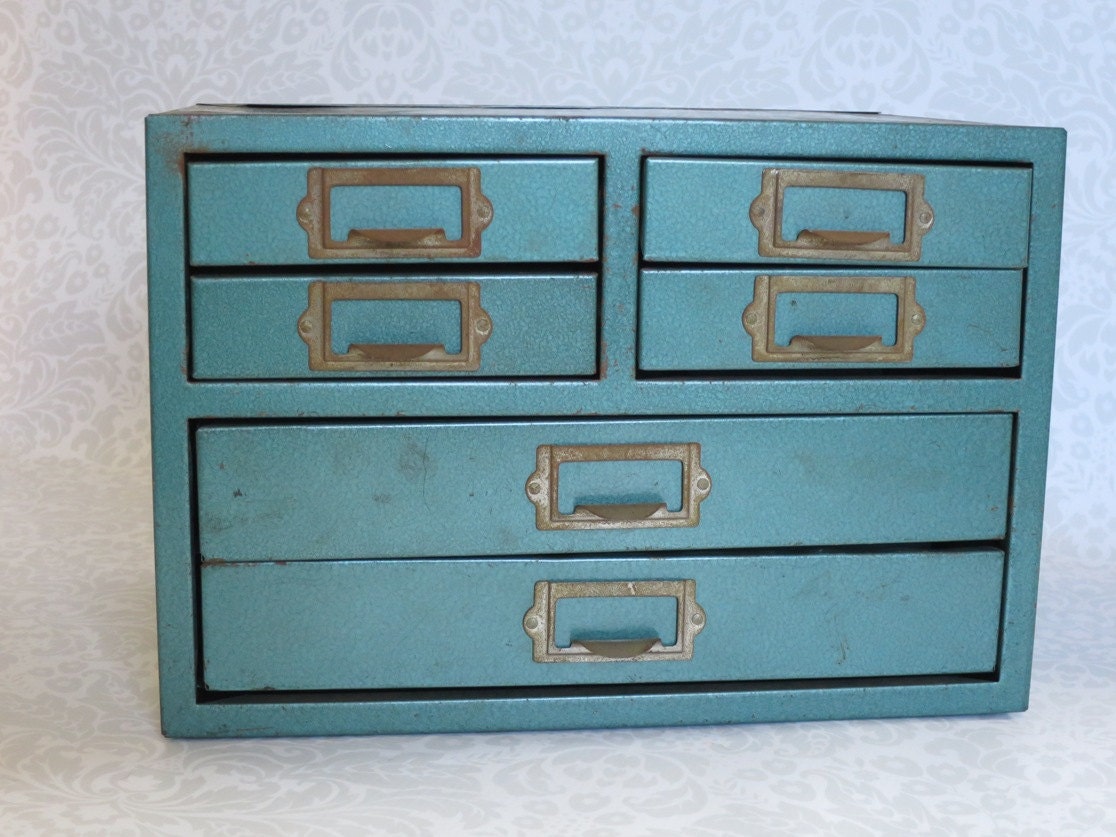 Small Parts Storage Chest Industrial Decor – Mid Century Teal Green ...