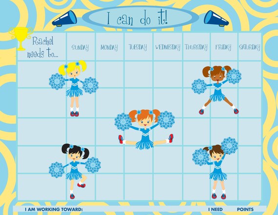 PERSONALIZED Reward/Chore Chart for Children Cheerleaders