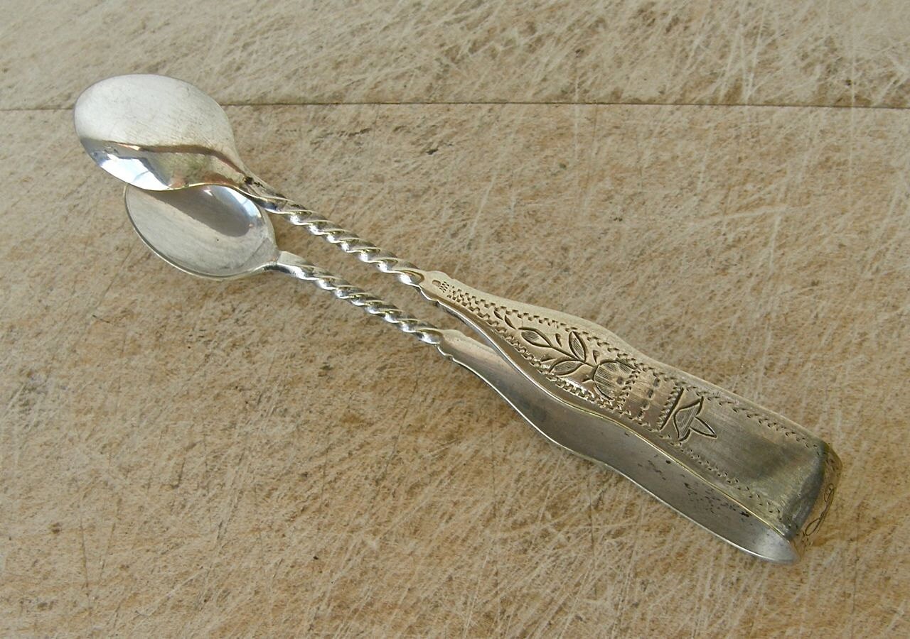 SILVERPLATE SUGAR TONGS English Victorian Rope Handle Zig Zag Pattern 5 ...