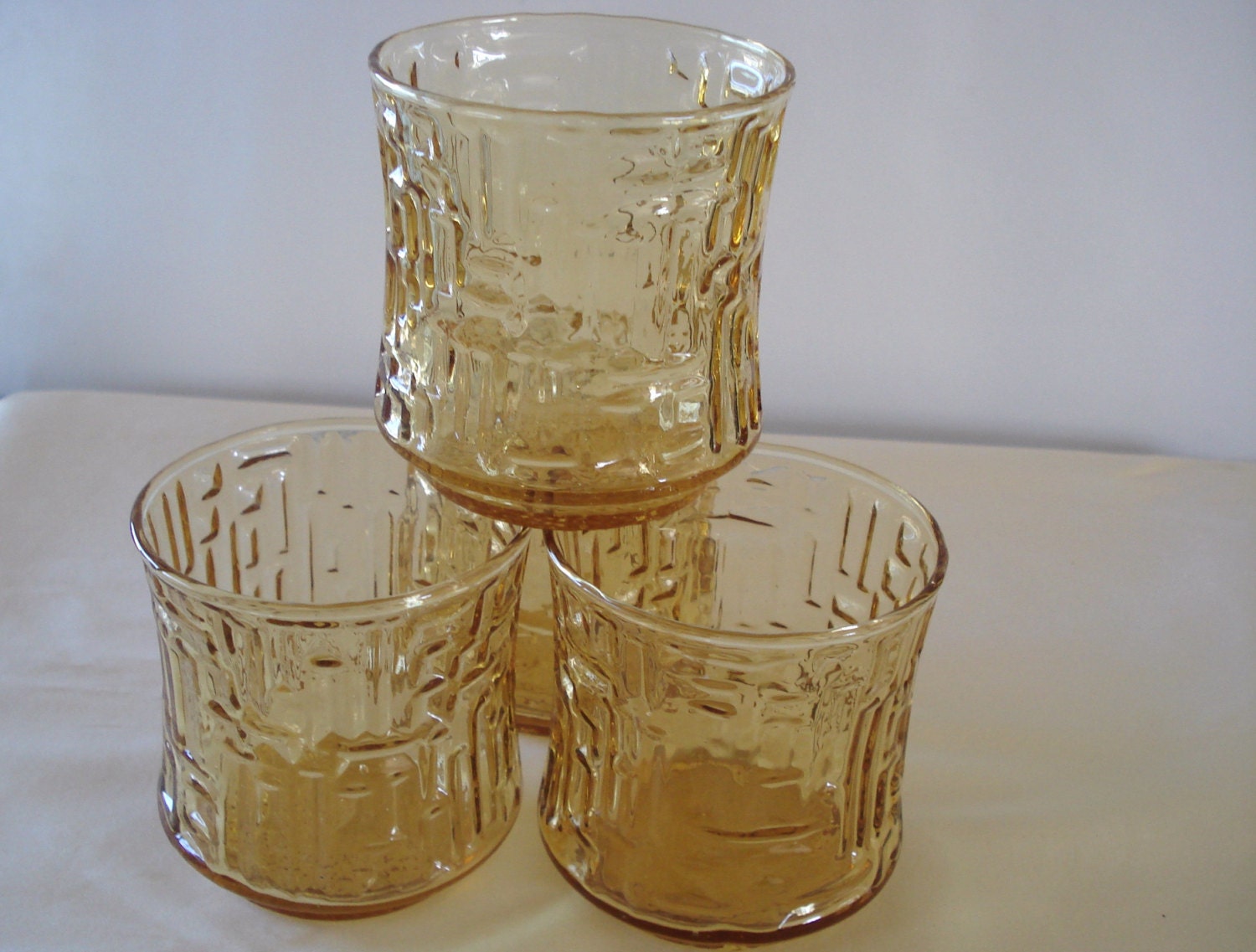 Set of 4 Amber Color Depression Glass Glasses Tumblers.