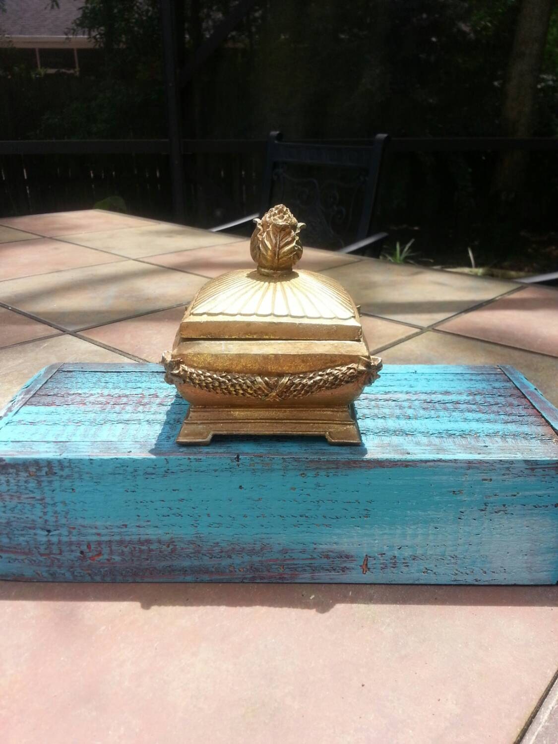 Vintage Gold Tone Trinket Box Jewelry Box