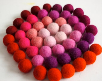 100% Wool Felt Balls with beads 50 pcs 1 inch 23mm pure