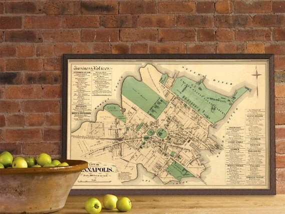 Old map of Annapolis Maryland Old city plan restored