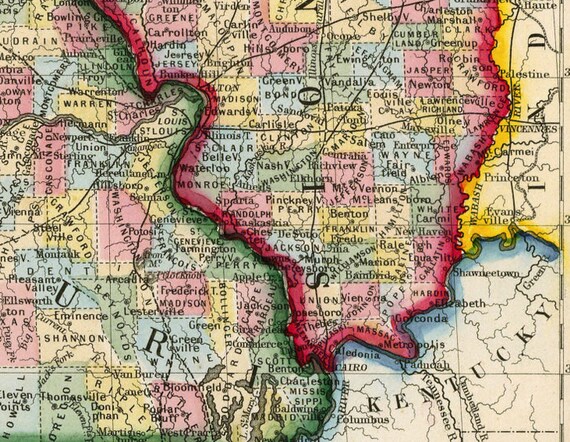 Old state map of Illinois Missouri Iowa Nebraska And Kansas
