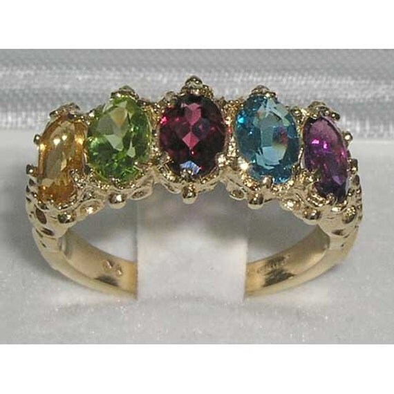 14K Yellow Gold Multi Color Gemstone Half Eternity Ring