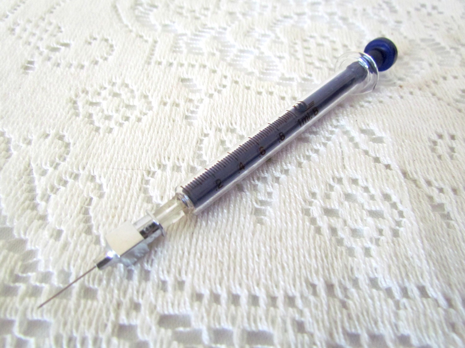Syringe Hypodermic Needle Glass Cobalt Blue Glass Plunger