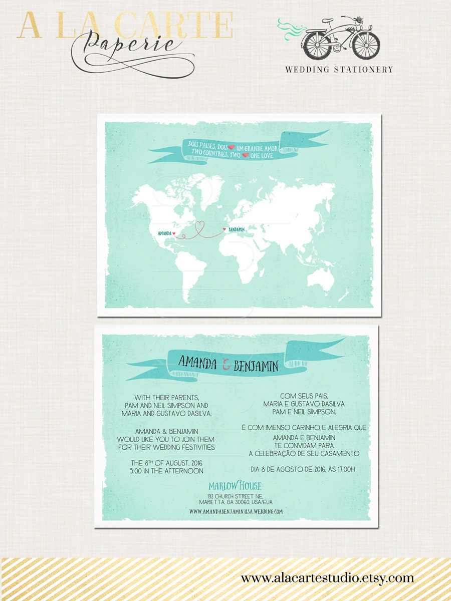 Destination wedding invitation Two Countries One Love