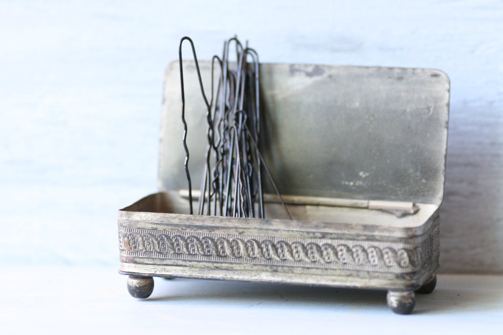 RESERVED FOR TRACI Antique Victorian Hair Pin Box with Pins