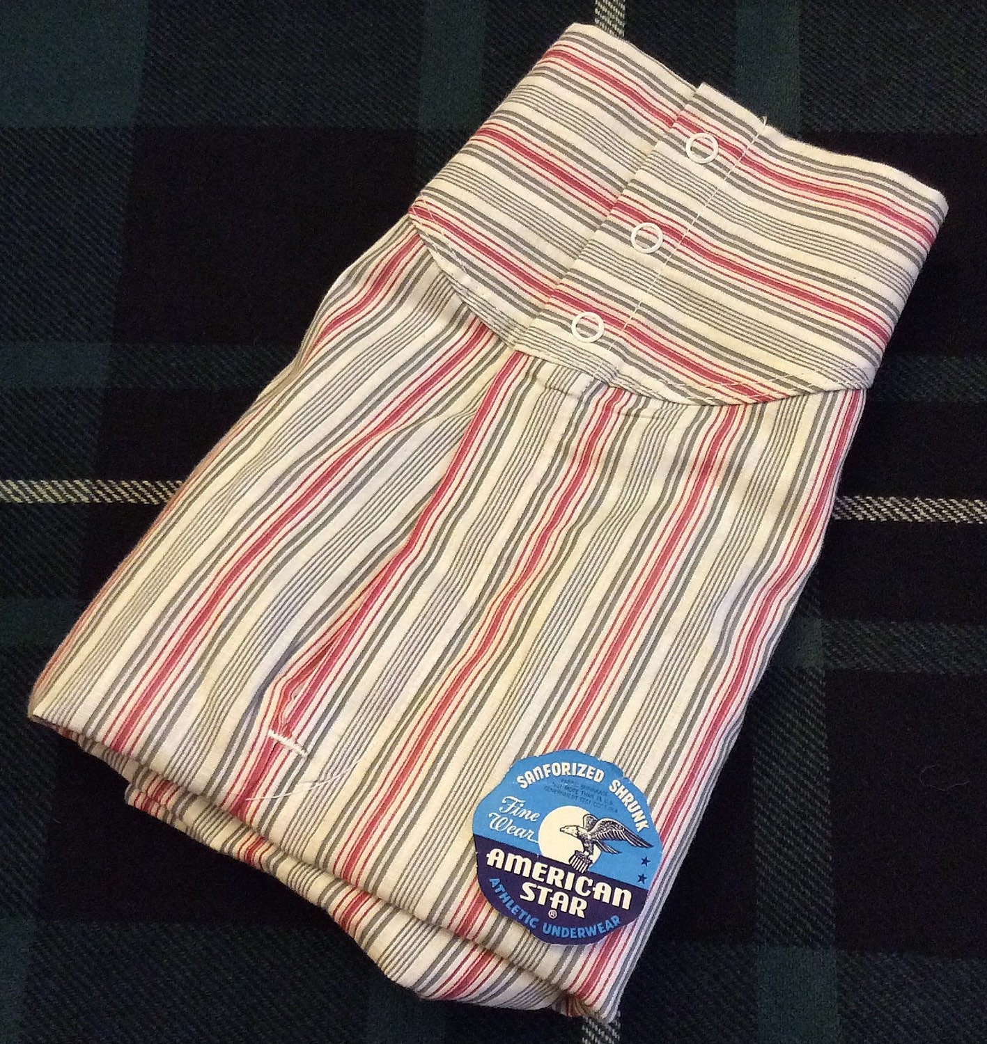 Vintage 1950s NOS Men's Gripper Button Yoke Front Boxer