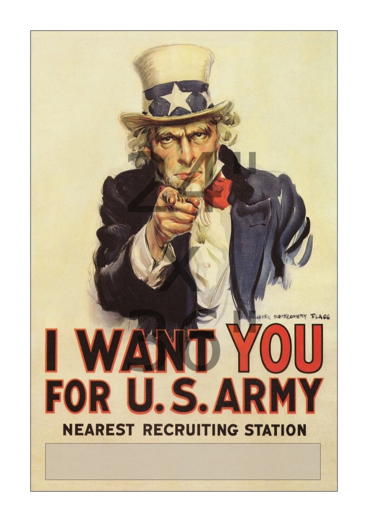 Uncle Sam I Want You Vintage WWI US Recruiting by Postershop