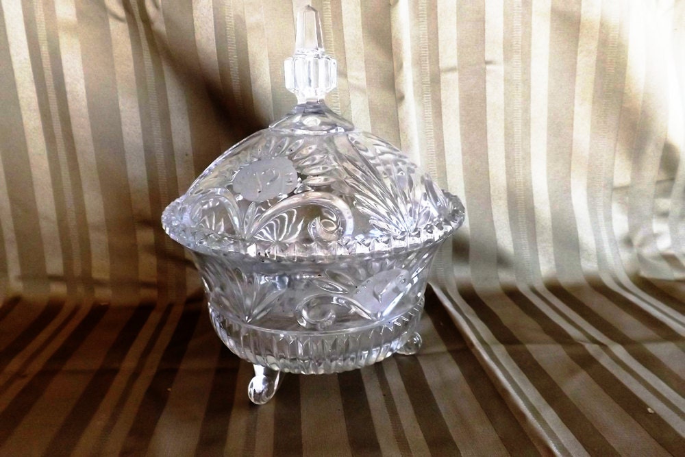 Etched Glass Footed Candy Dish with Cover – Haute Juice