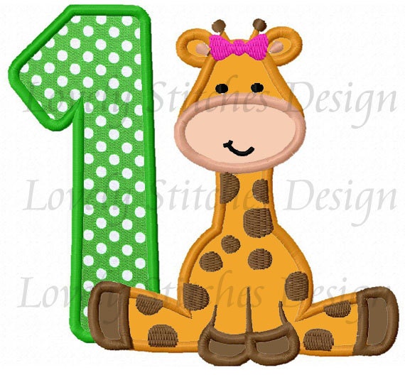 Girl Giraffe Number 1 Applique Machine Embroidery Design