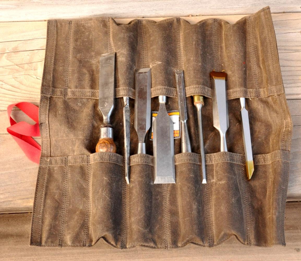 Waxed Canvas Chisel Roll For 10 Woodworkers Chisels