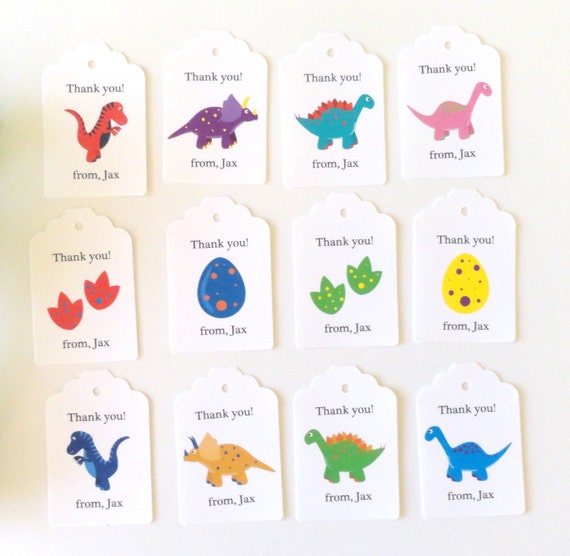 Dinosaur Gift Tags with Twine 2 x 1.5 Tags by LilBlackDogCrafts