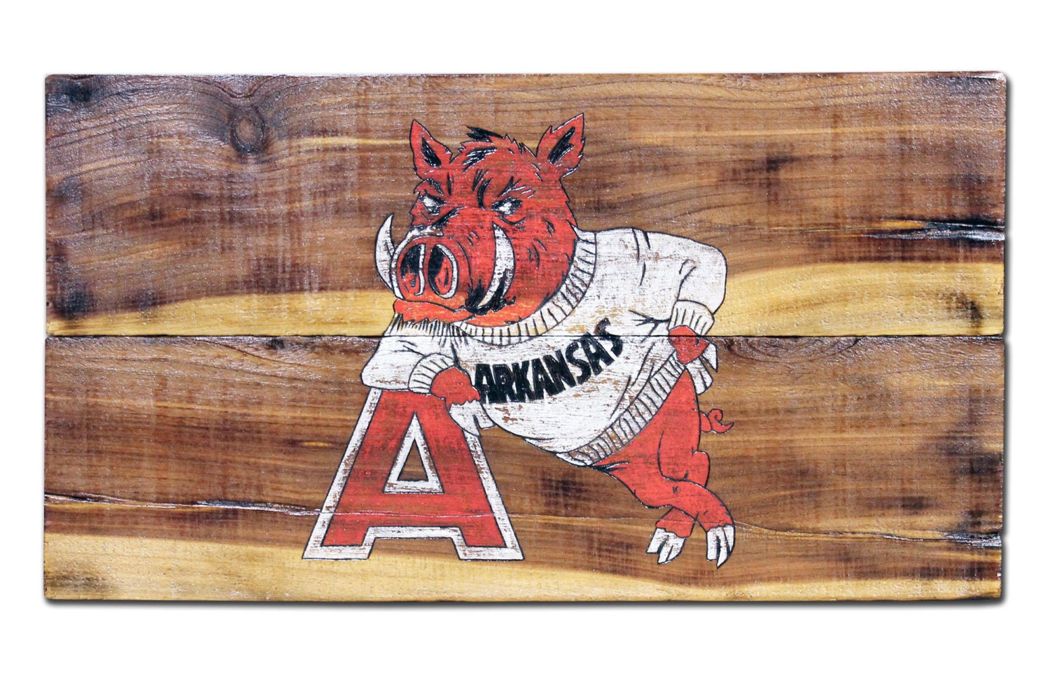 Vintage Arkansas Razorback Logo Wood Sign