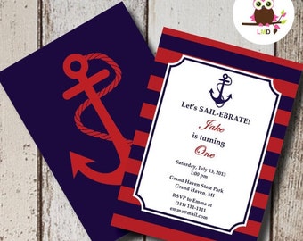Preppy Nautical Striped Anchor Invitations - Anchor, Nautical Preppy ...
