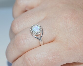 White Opal Silver Ring,Sterling Silver 925,Adjustable Ring