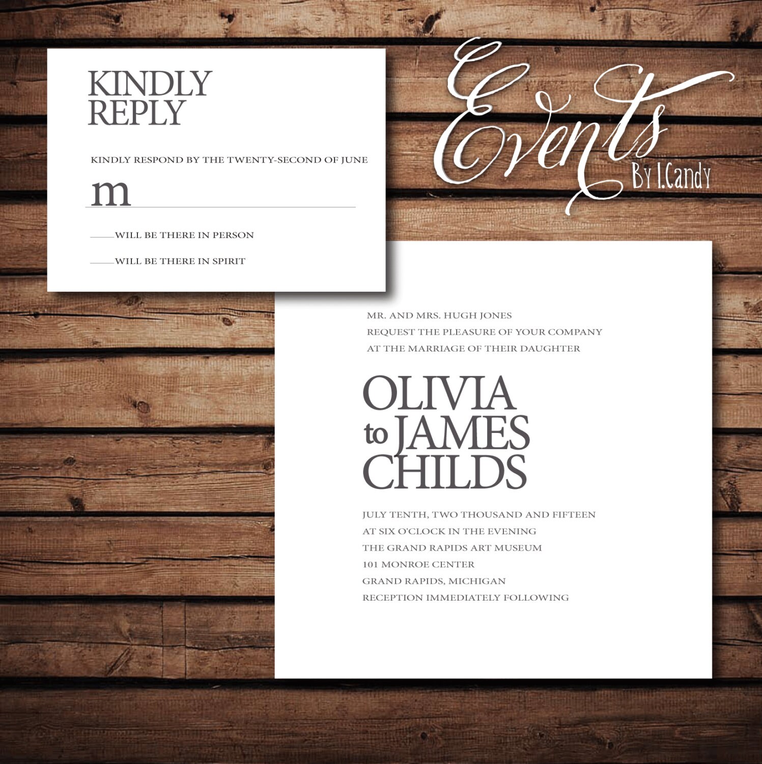 WEDDING INVITATION SAMPLE – invite with envelopes – OnePaperHeart ...