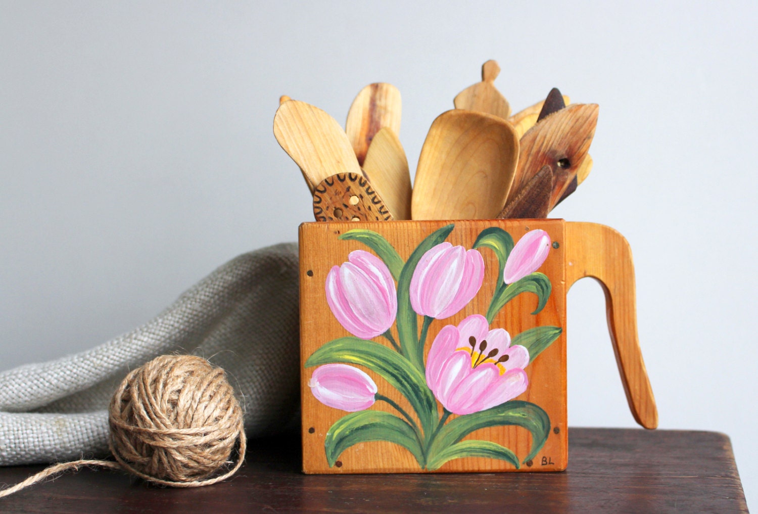 Vintage Swedish Wooden Box with Handle, Handpainted Floral Box ...