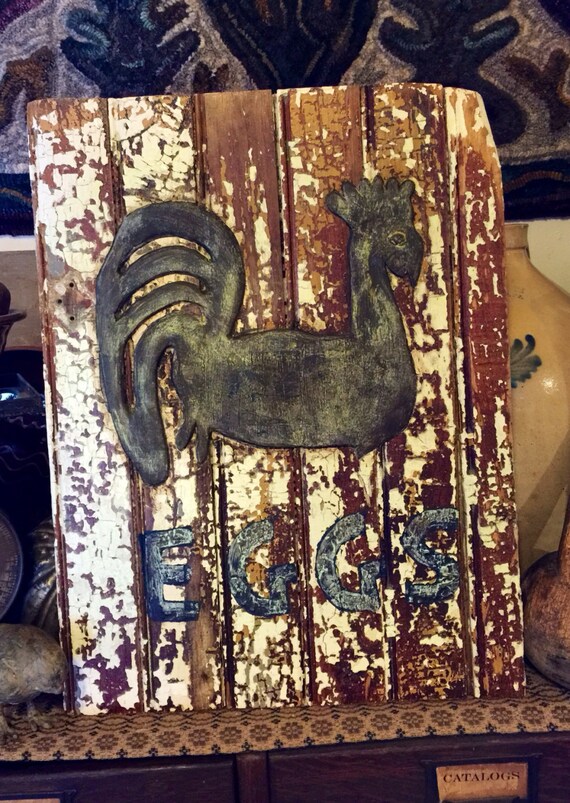 Very Primitive Eggs Chicken Wall Art. by FolkForAllSeasons on Etsy