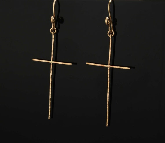 Cross Earrings Gold Cross Earrings Hammered by StoneWestJewelry