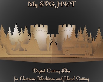 3D SVG PDF Pop up layered card Horse and Carriage scene