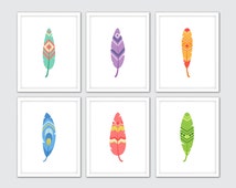 Unique colorful feather art related items | Etsy