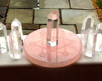 Pink ROSE QUARTZ Crystal GRID + 7 Points layout Template Charging Plate ...