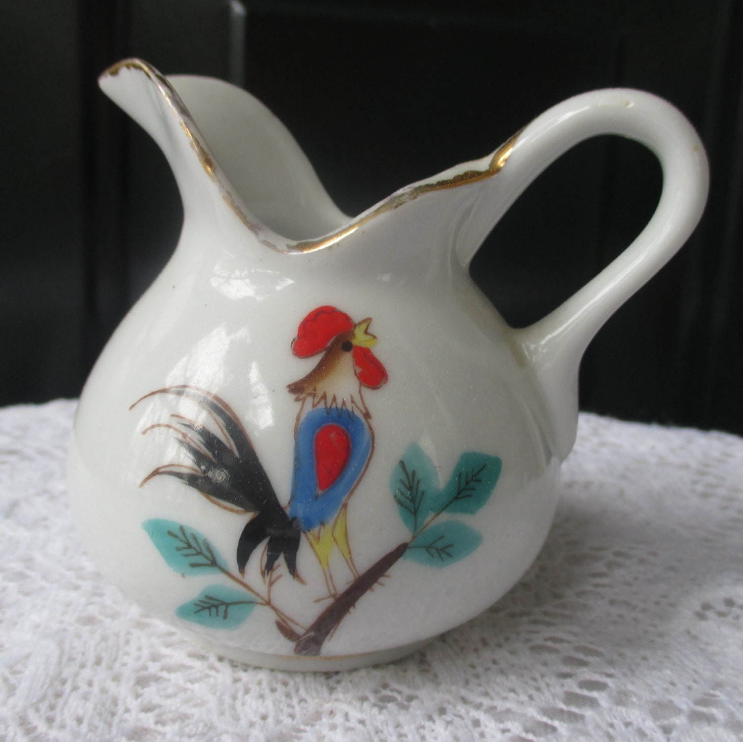 Small Mid Century Rooster Pitcher Old Made in Japan 1950s