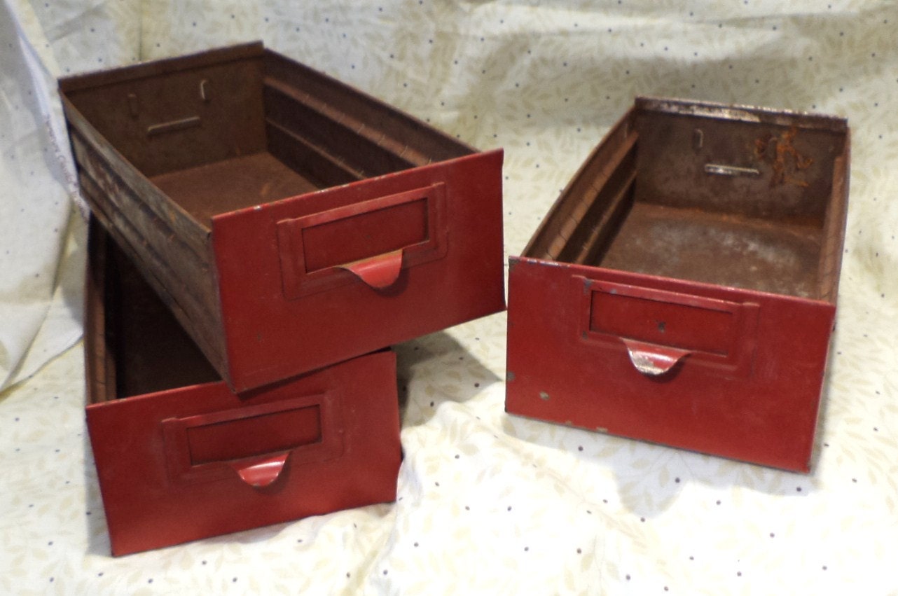 Red Metal Drawers, Rusty Industrial Factory Salvage, Repurpose as ...