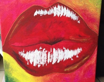 Original acrylic lips painting on canvas