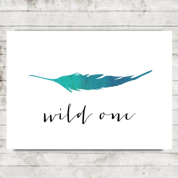 Wild One Aqua Watercolor silhouette feather Nursery