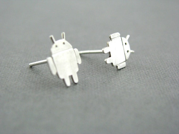 Silver Android Earrings, Sterling Silver Robot Earrings, IT Jewelry ...