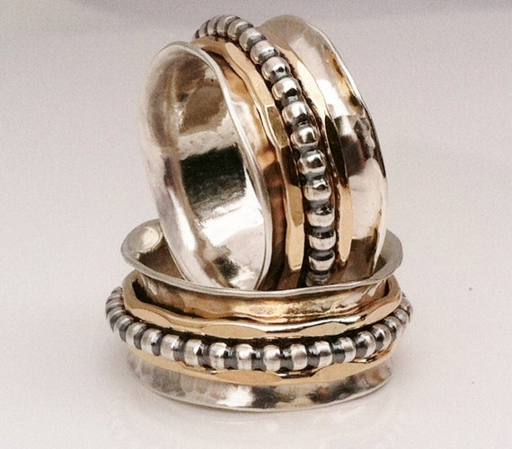 Thumb Ring Spinner Ring Silver and Gold Ring Therapy Ring