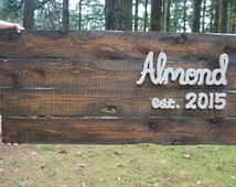 Rustic custom made wood working wedding name and year established sign