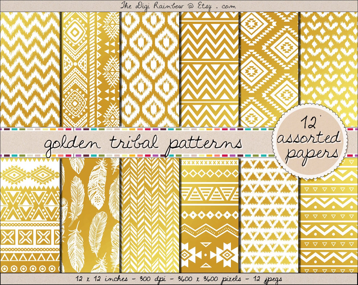 SALE gold digital paper tribal digital paper gold foil print