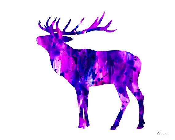 Items similar to Purple Deer 1, deer print, deer art print, purple stag ...