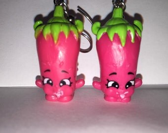 Shopkins Foodie Earrings - Silly Chilli - repurposed toys