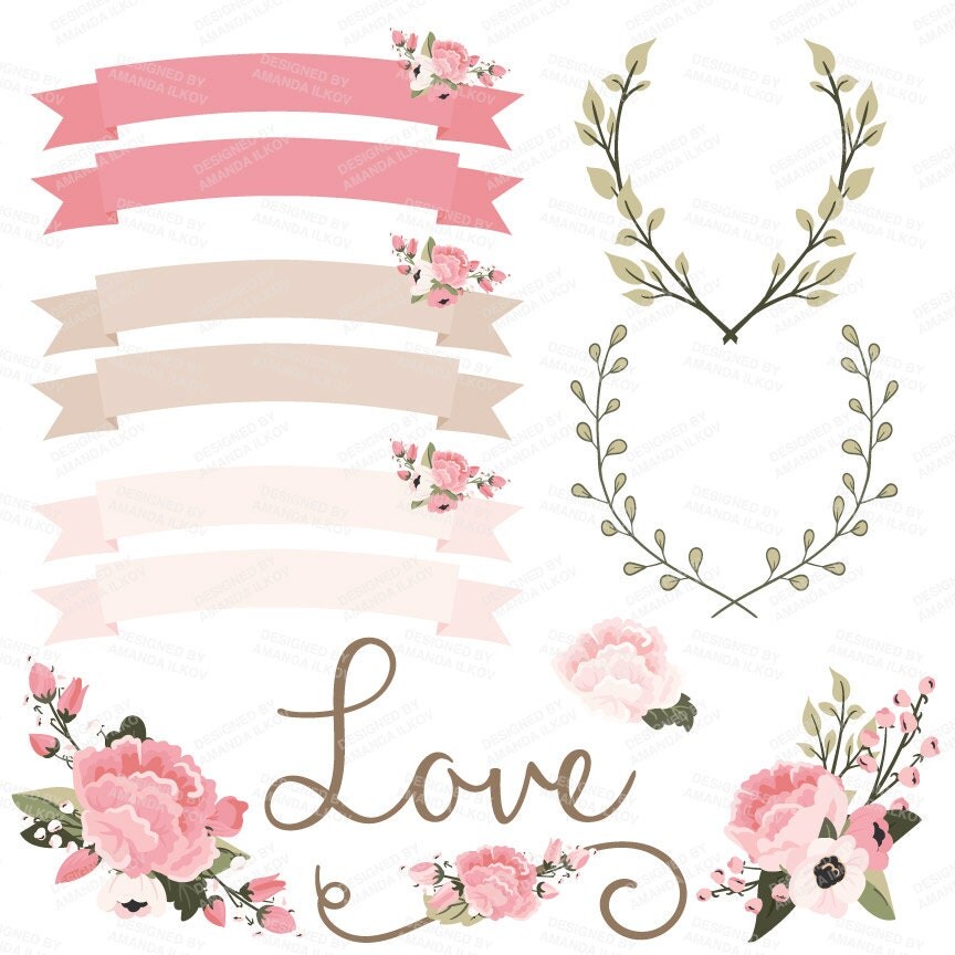 Premium Wedding Floral Clipart & Vectors Soft Pink Wedding