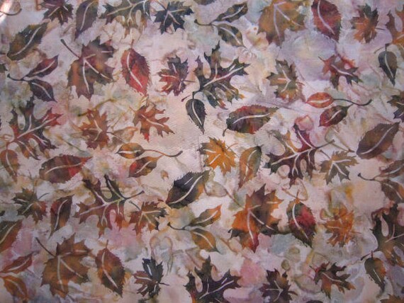 Fall Leaves Batik Fabric Brown Orange Green by SewMeNowFabrics