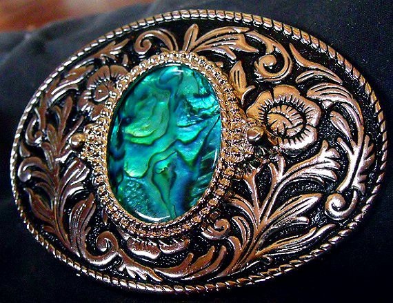 Western Belt Buckle Featuring an Abalone Shell Polished