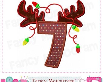 Reindeer Number 7, Christmas number 7 applique,Birthday number 7 ...