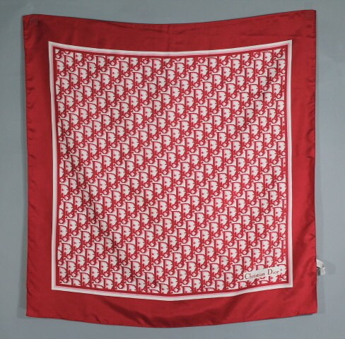Christian Dior Vintage Logo Silk Scarf in Cherry Red/Dior Classic Silk ...