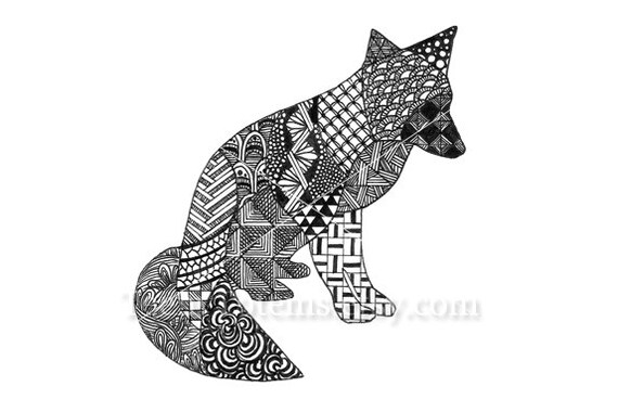 Items similar to Fox art - zen doodle tangle - intricate drawing of ...