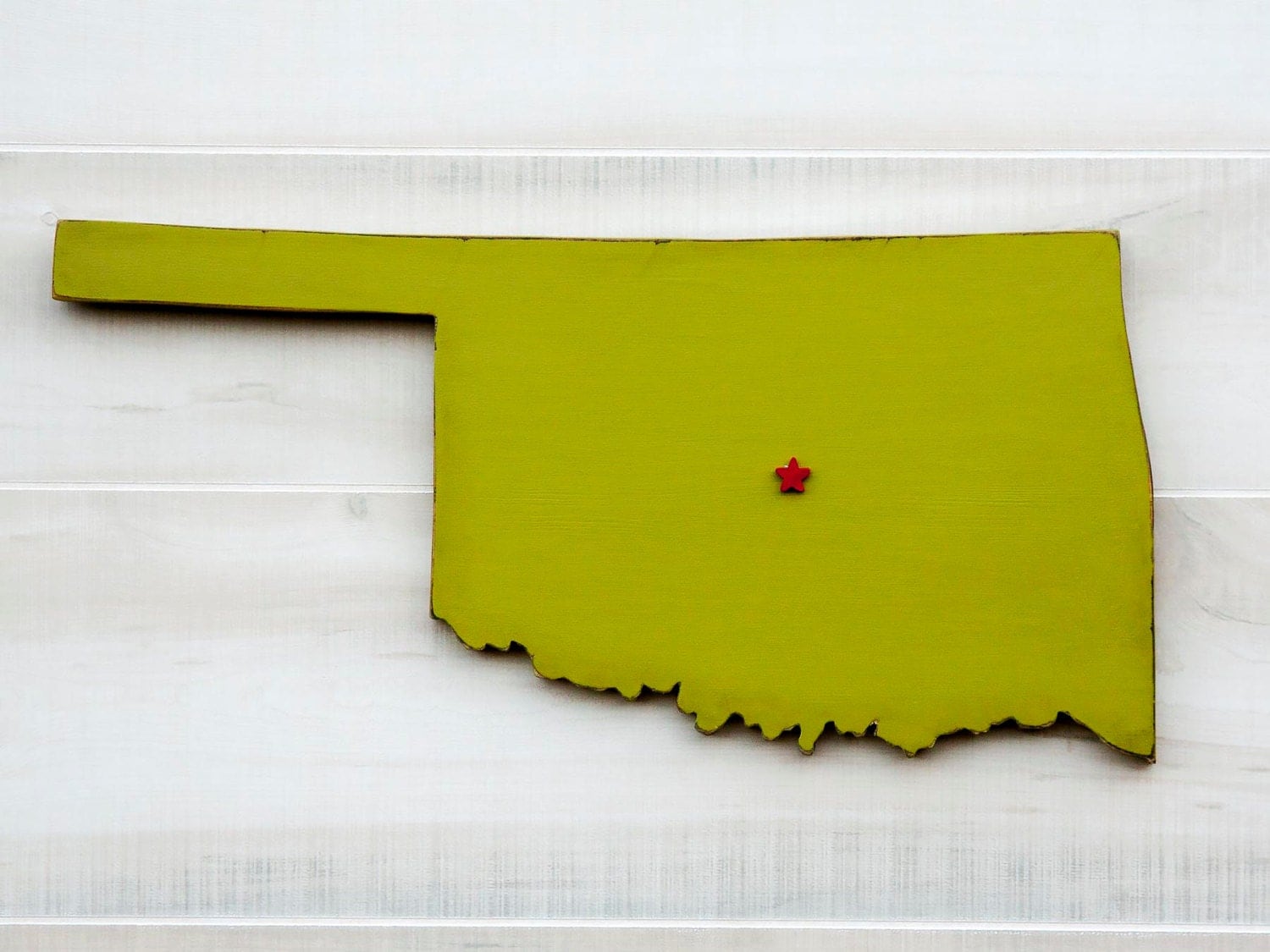 Oklahoma state shape sign wood cutout wall art with heart or