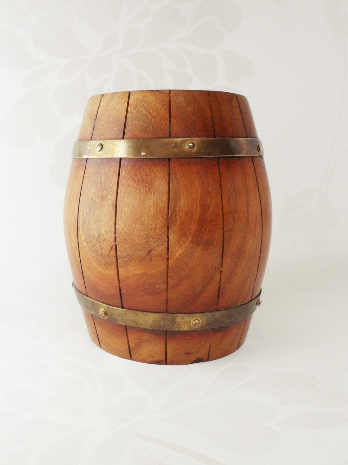 Barrel Money Box Hand-Made Vintage Carved Hard Wood and Brass Savings ...